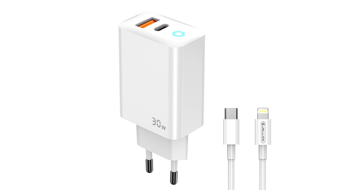 Stenski polnilec Twin-GaN 30W - z USB-C in USB-A izhodoma, standardi hitrega ...